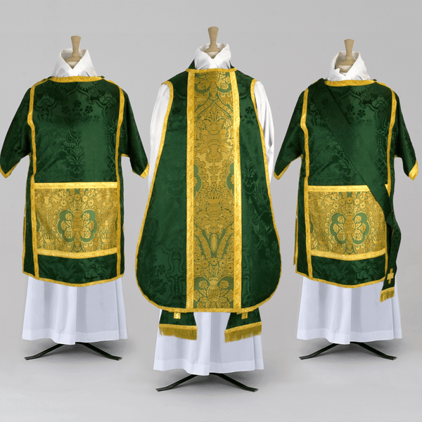 Spanish High Mass Set in Green 'Comper Cathedral' with Jasper/Old Gold 'Crevelli' Orphreys ...