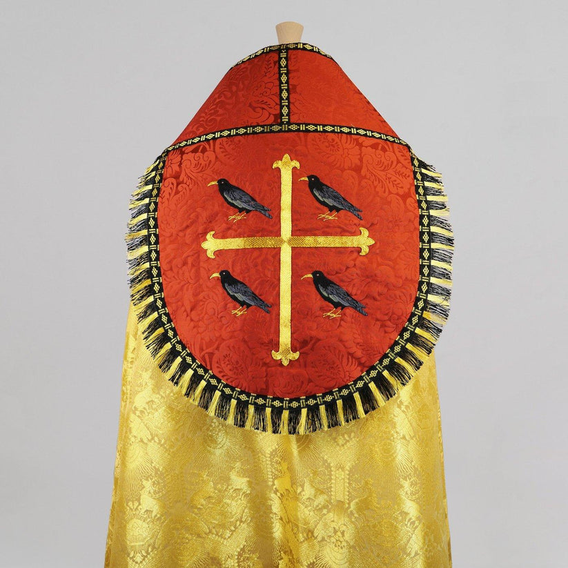 Westminster Cope in Cloth of Gold 'Stag' Damask with Sarum Red 'Holbein' Embroidered Hood ...