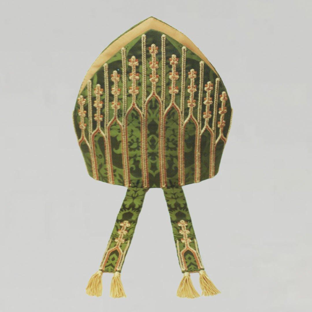 Mitre in Green 'Gothic' with Hand Embroidery – Watts & Co.
